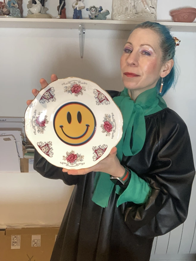 Hand Printed Vintage Smiley face Plate - Holly & Co