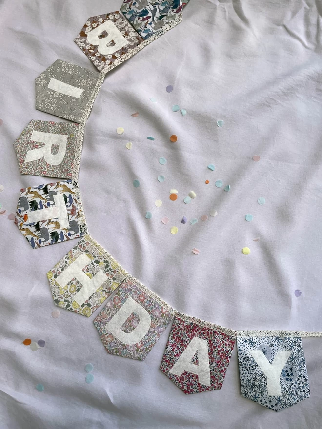 Heirloom Happy Birthday Bunting in Liberty Mixed Prints - Holly & Co